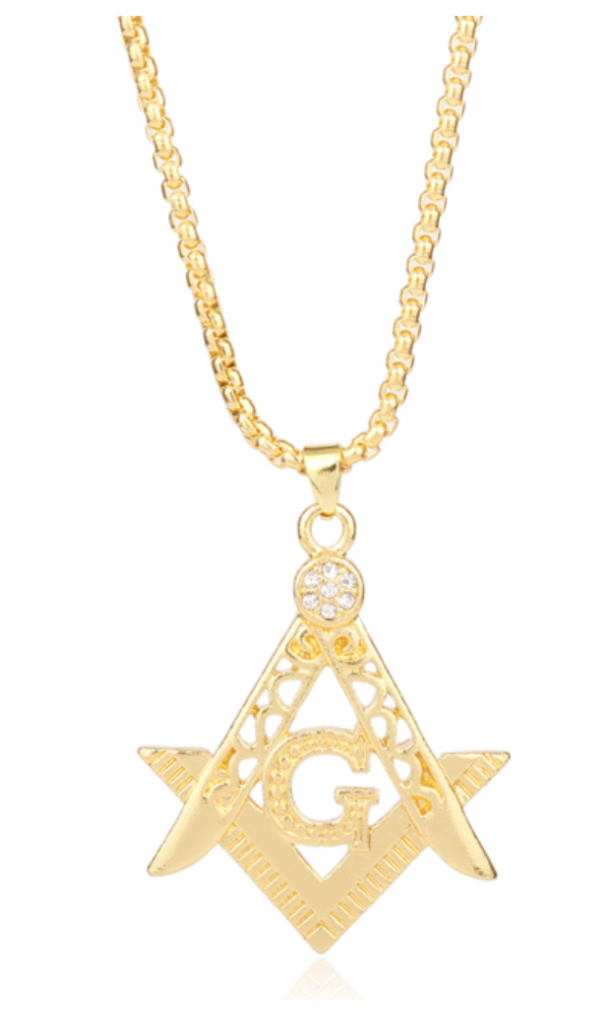 CASAMASONICA | C-0023 Colgante Compas y escuadra DORADO con cadena